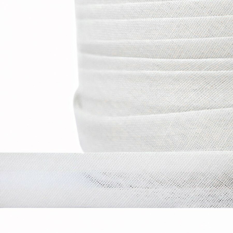 Косая бейка хлопок 20мм F101 белый 20м