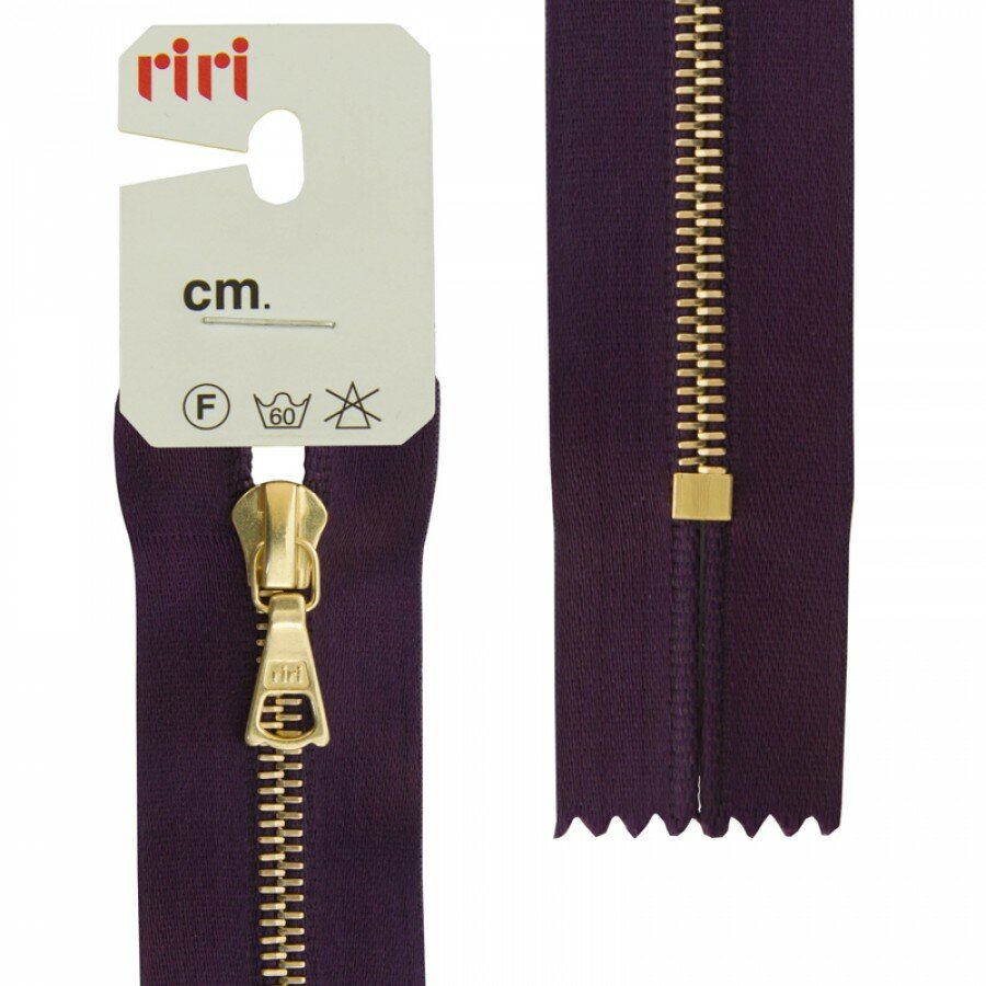 Молния металл, Gold, неразъёмная, на атласной тесьме, 4 мм, 16 см, цвет 2510, фиолетовый темный