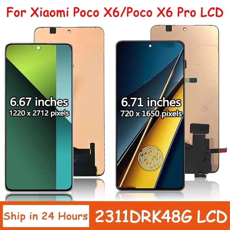 6,67 "AMOLED PocoX6 23122PCD1G экран дисплея для Xiaomi Poco X6 Pro 2311DRK48G ЖК-дисплей с цифровым преобразователем сенсорного экрана в сборе X6 Black Frame