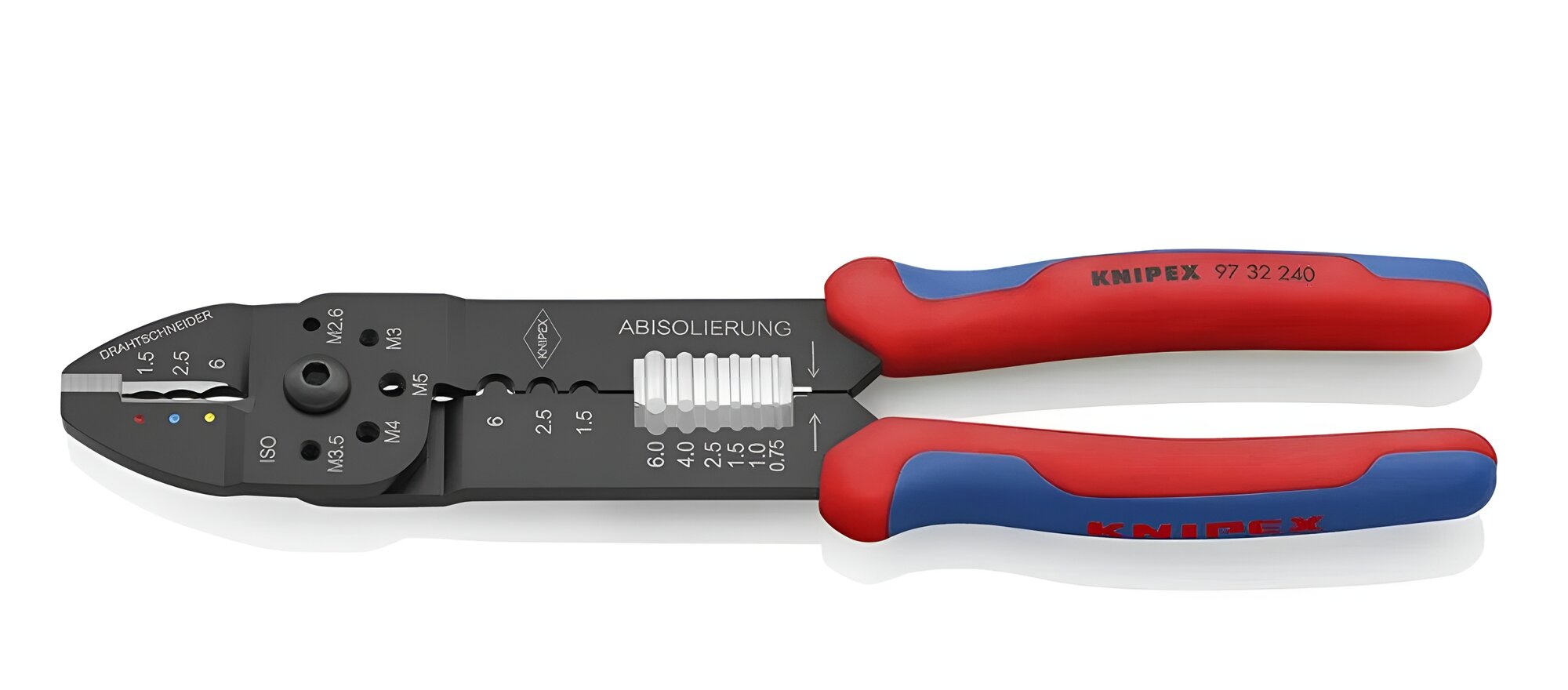 Пресс-клещи KNIPEX 3 гнезда, изолированные кабельные наконечники и штекеры: 0.5-6.0 кв. мм, длина 240 мм KN-9732240