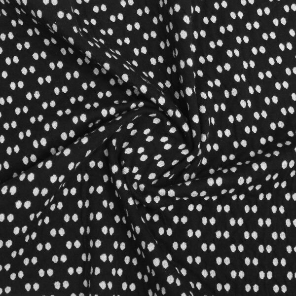 Трикотажная ткань Ткани-100 "Горох", костюмная, черно-белая, 54% хлопка, 3% эластана, 43% полиэстера