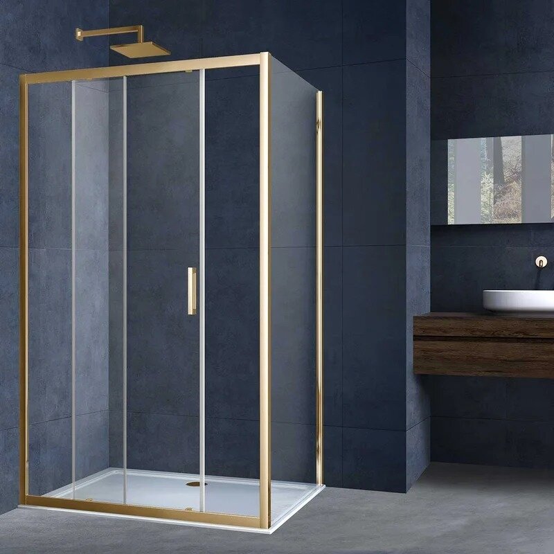 Душевой уголок Vincea Alpha VSR-3AL8014CLG, 140х80, профиль брашированное золото, стекло прозрачное
