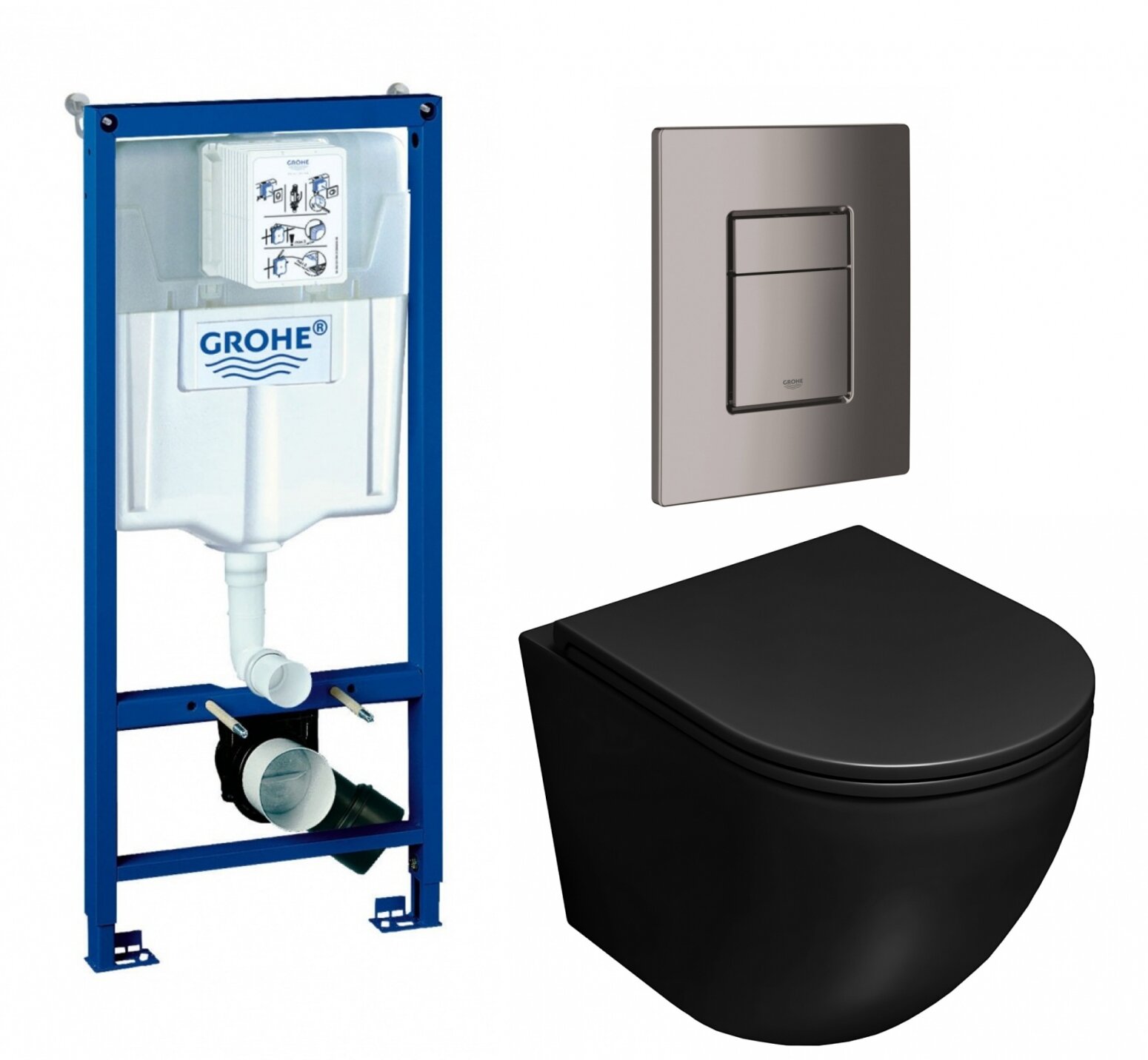 Комплект 3 в 1 инсталляция Grohe Rapid SL + Унитаз подвесной Lorne Pilpao BL LN5007503 + кнопка темный графит