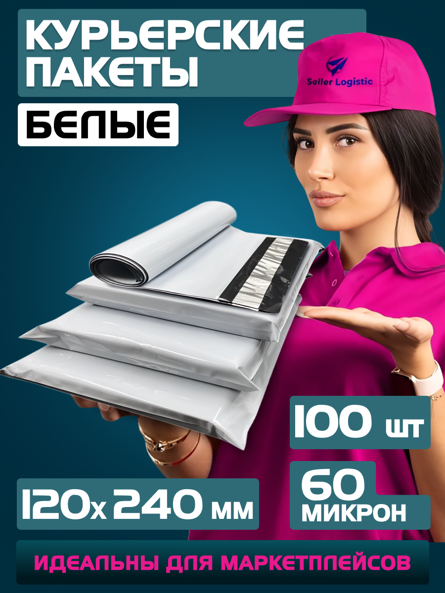 Курьерский почтовый пакет 120х240 +40 мм (60 мкм) для маркетплейсов и посылок без кармана- 100 штук