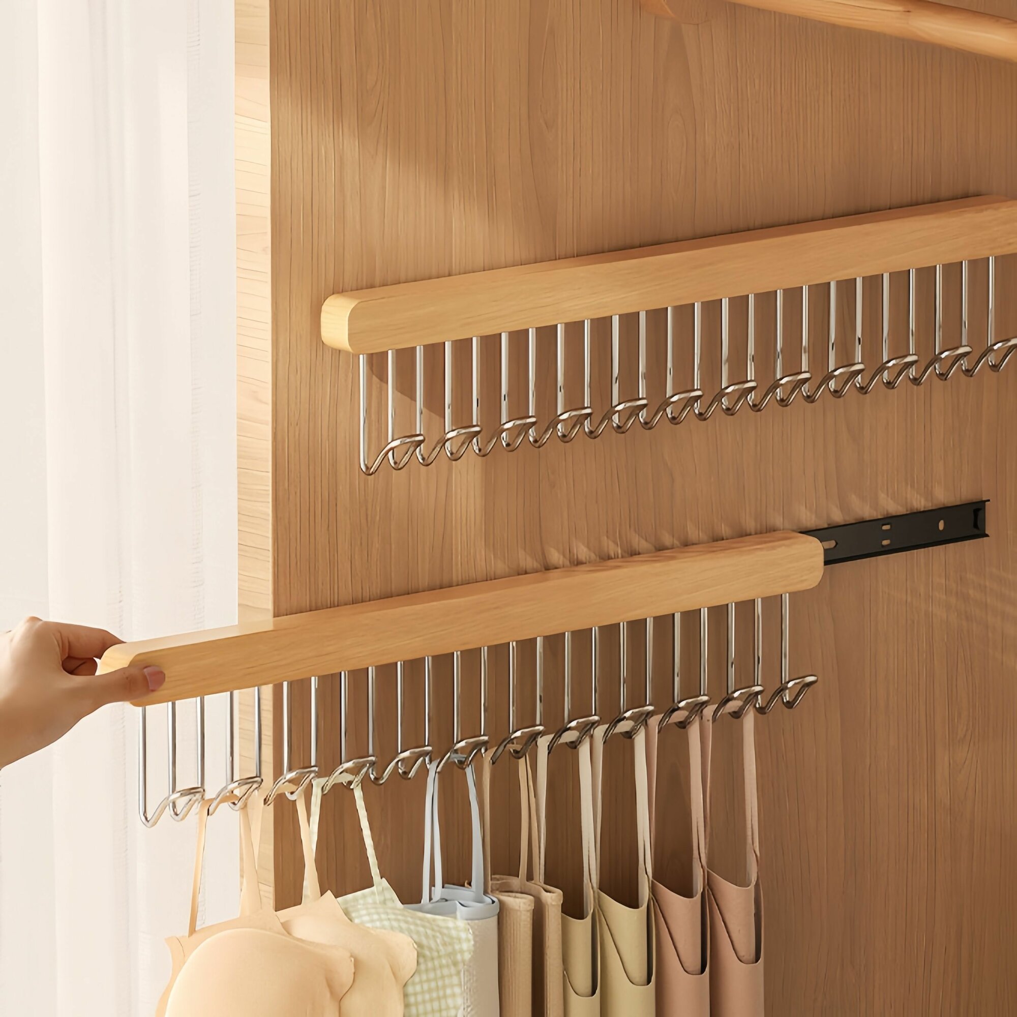 Вешалка-плечики, дерево, выдвижная, секционная, светло-коричневая, 41 см