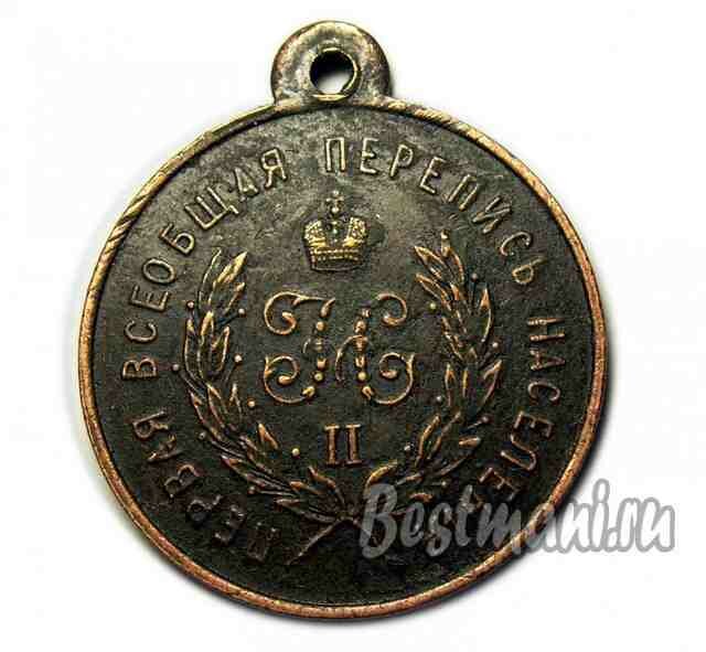 Медаль за труды ПО первой всеобщей переписи населения 1897 сувенирная копия медали медь, ордена медали и награды