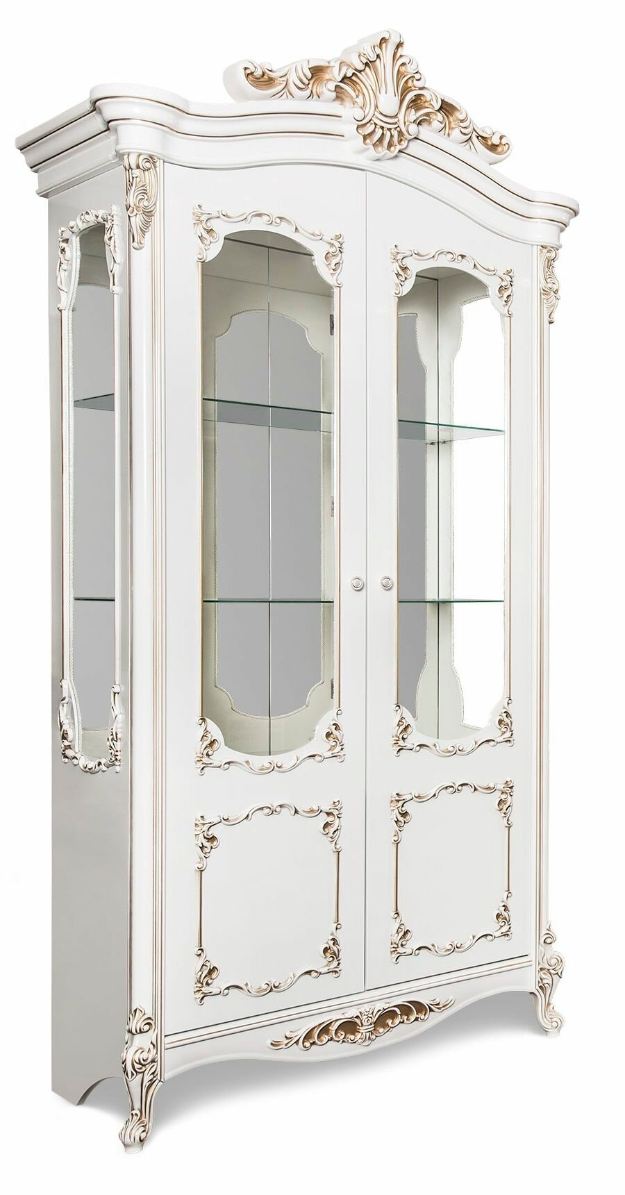 Шкаф-витрина "Флоренция", двухдверный, белый глянец, ЛДСП, МДФ, декор, 117x67x241 см