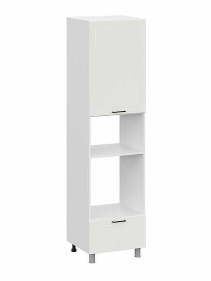 Кухонный модуль напольный, шкаф-пенал под духовку Сектор с полками, с ящиками, с доводчиками, 60х56.2х233.2 см, Белый / Бланж