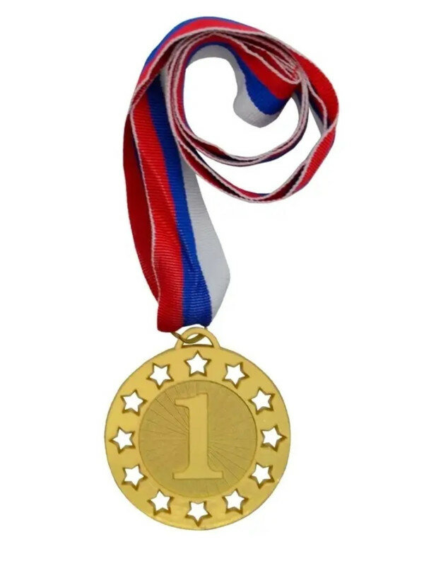 Медаль призовая Звезды 1 место золото d-5 см на ленте триколор
