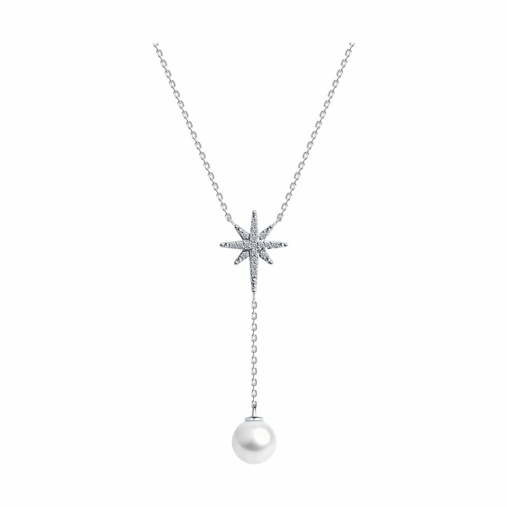 Колье, белое золото, 585 проба, жемчуг, бриллиант