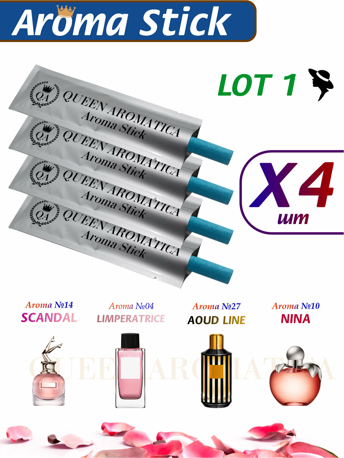Ароматизатор в машину Queen Aromatica - Сменные арома стики набор LOT 4 Stick Woman 1