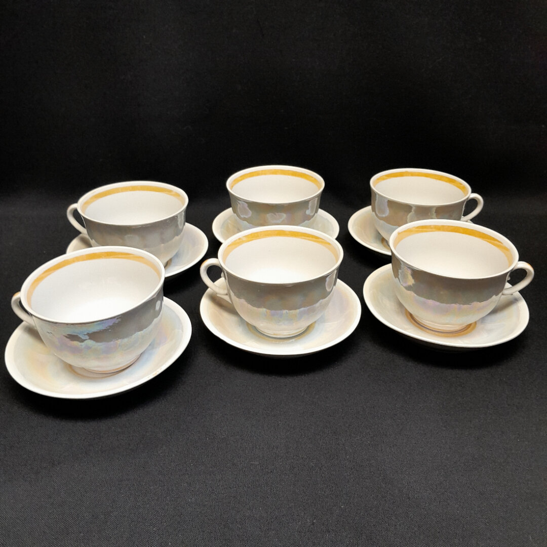 Набор чайных пар 6 шт, Городница, фарфор, перламутр, V=200 мл. Винтаж, СССР.