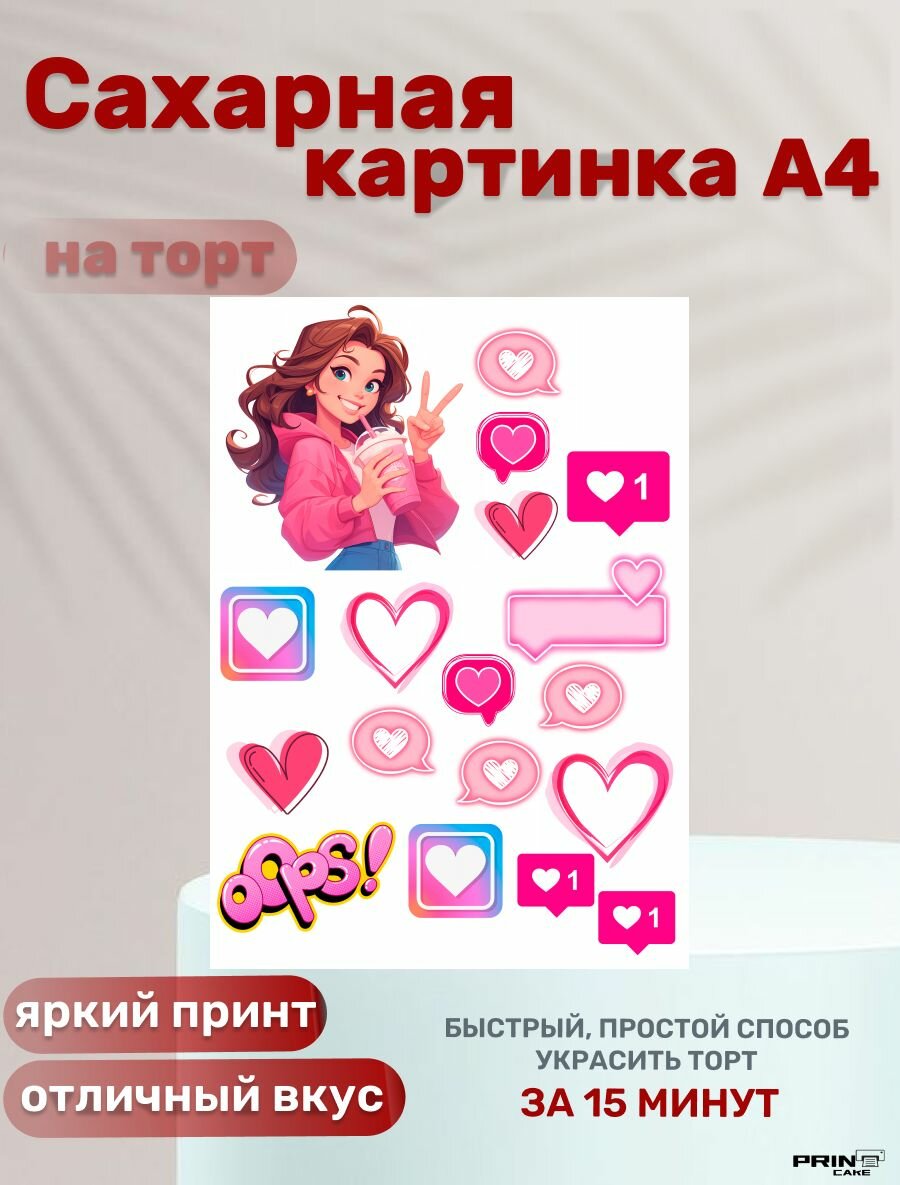 Сахарная картинка для торта на день рождения дочке. Декор для выпечки, украшения для торта девочке.