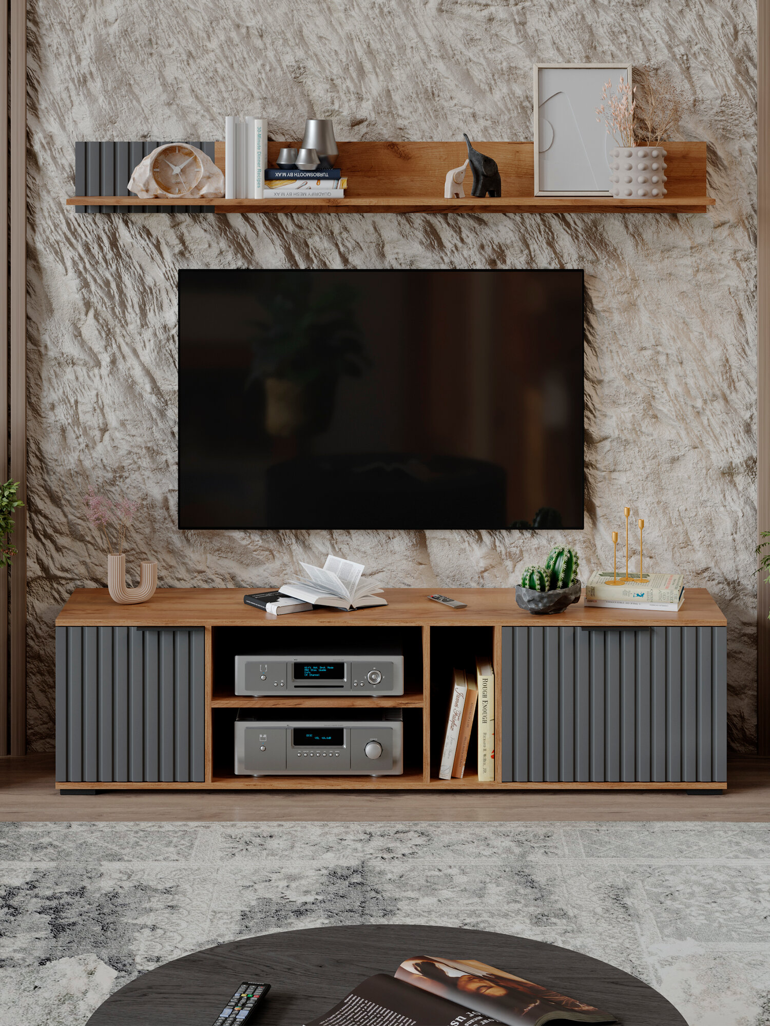 Гостиная Трия "Хилтон", ЛДСП, МДФ, металл, цвет дуб крафт/графит, 171x37x45 см