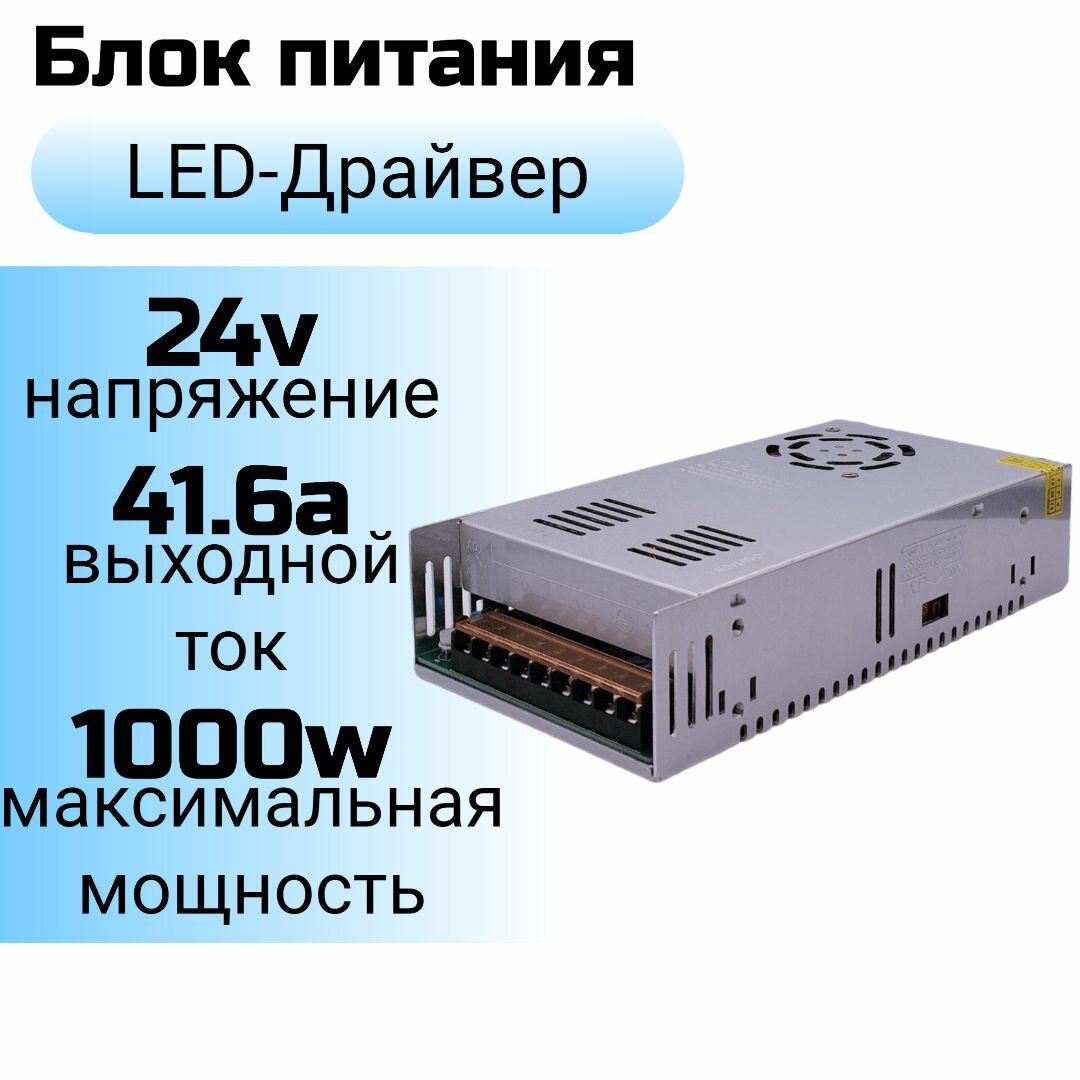 Блок питания 24V 40A 1000W (24в 41.6а 1000вт) для светодиодных лент, LED-драйвер SE-1000-24, S-1000, трансформатор 24 вольта