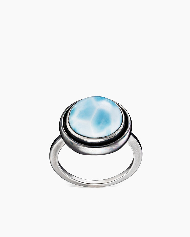 Кольцо, серебро, 925 проба, ларимар