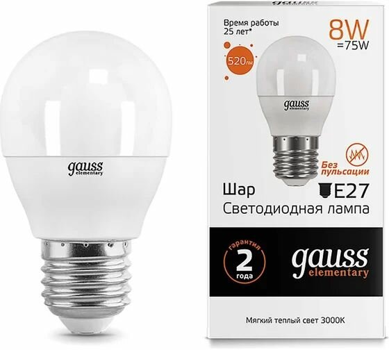 Лампа LED Globe 8W E27 3000K Gauss Elementary