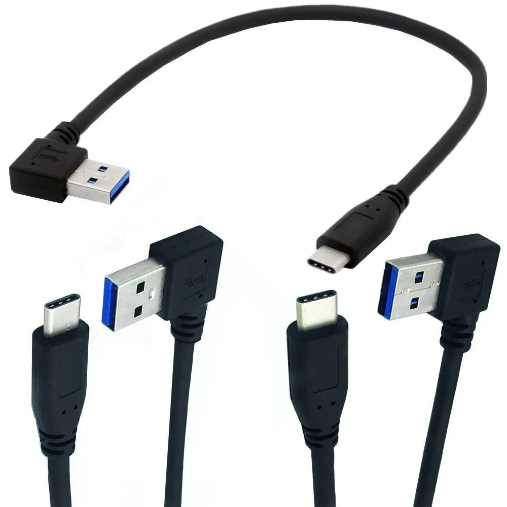 90 градусов левый/правый угол USB 3.0 (Type-A) штекер к USB3.1 (Type-C) штекер USB разъем кабеля синхронизации и зарядки (черный) 0,25 м