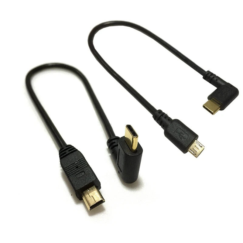 25 см Micro Mini USB кабель 5Pin папа-папа USB 3.1 Тип C угловой разъем в Mini Micro USB 2.0 OTG адаптер данных конвертер зарядный кабель