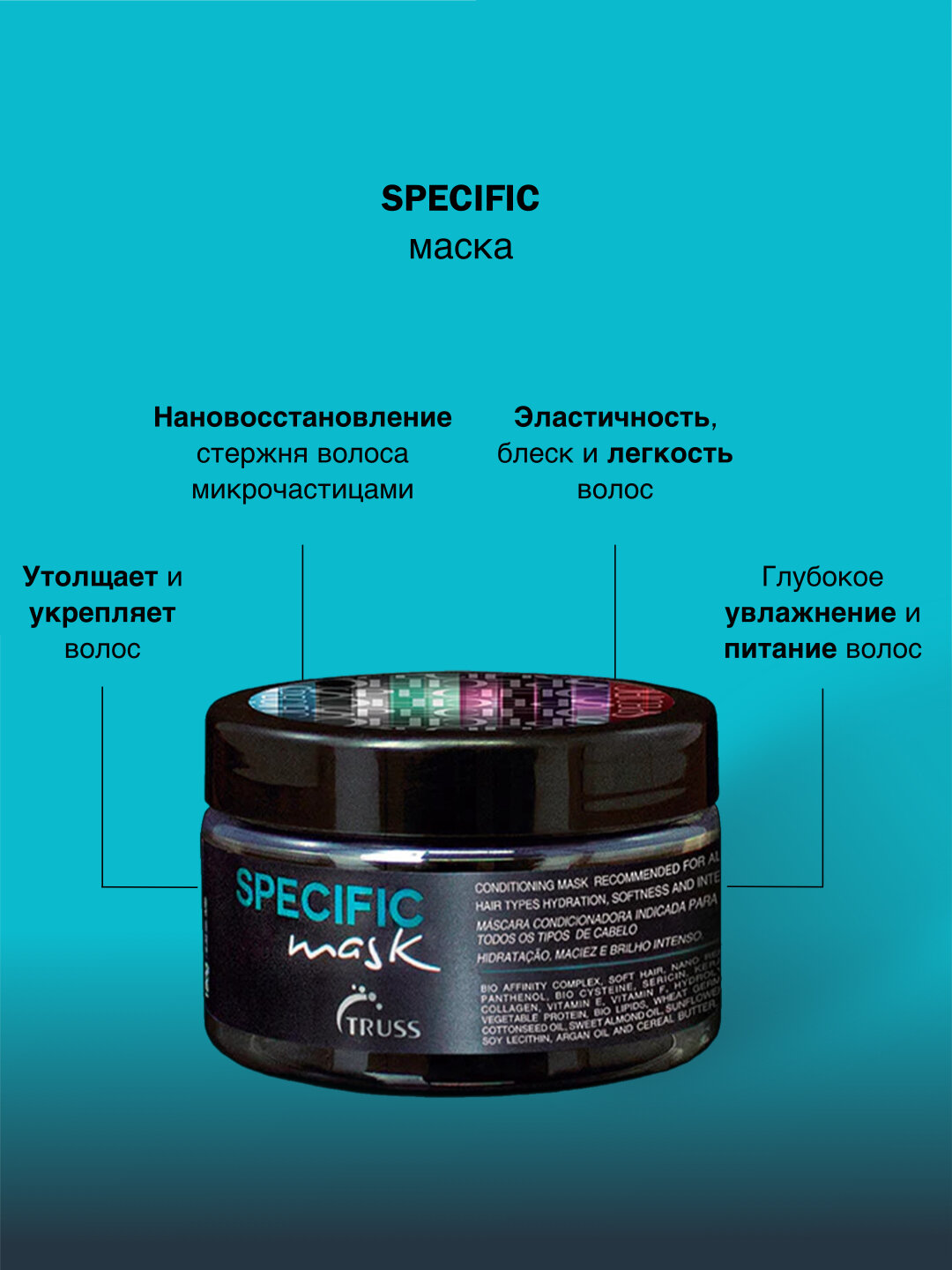 Маска для волос TRUSS Professional Specific Mask 180g, интенсивный уход, глубокое восстановление, для всех типов волос.