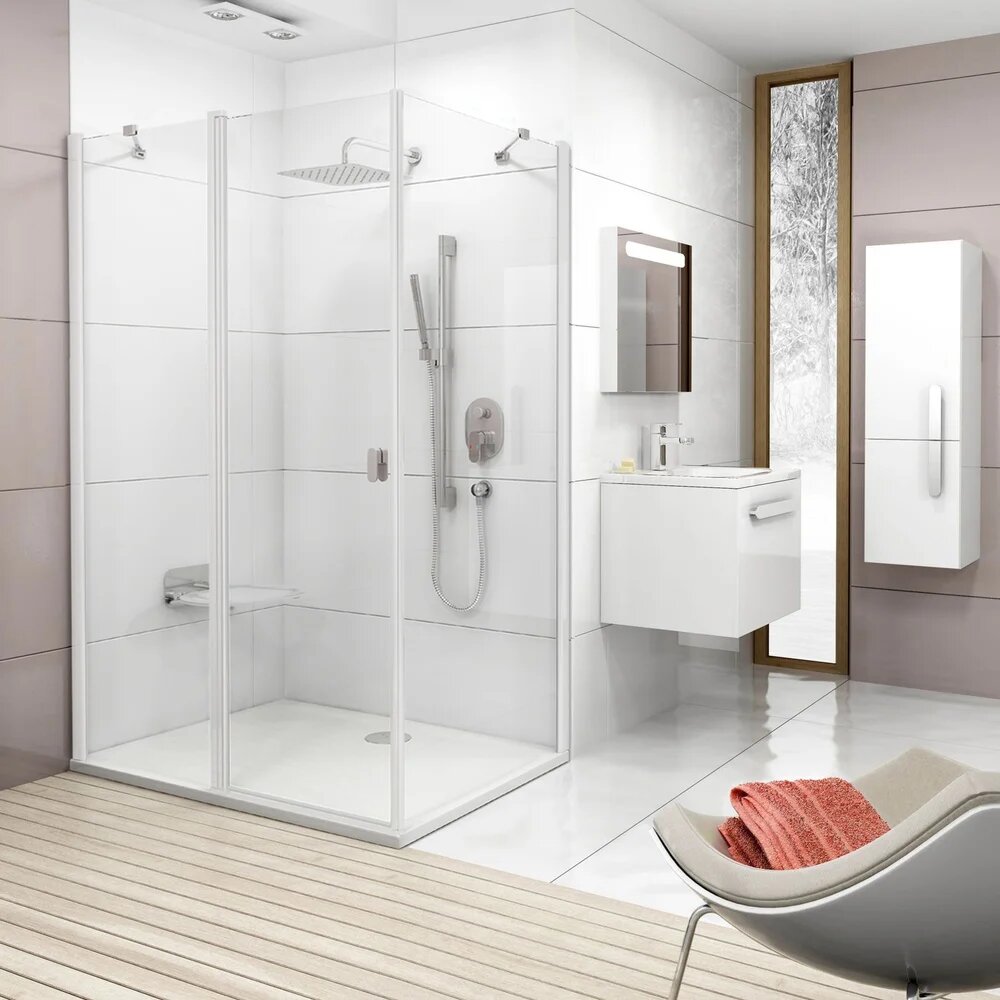 Душевой уголок Ravak Chrome CRV2-120+CPS-80 без поддона, стеклянный, 120x80, с распашными дверями, белый