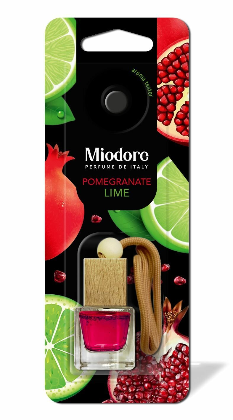 Ароматизатор воздуха автомобильный MIODORE подвесной флакон с крышкой POMEGRANATE&LIME (гранат И лайм)