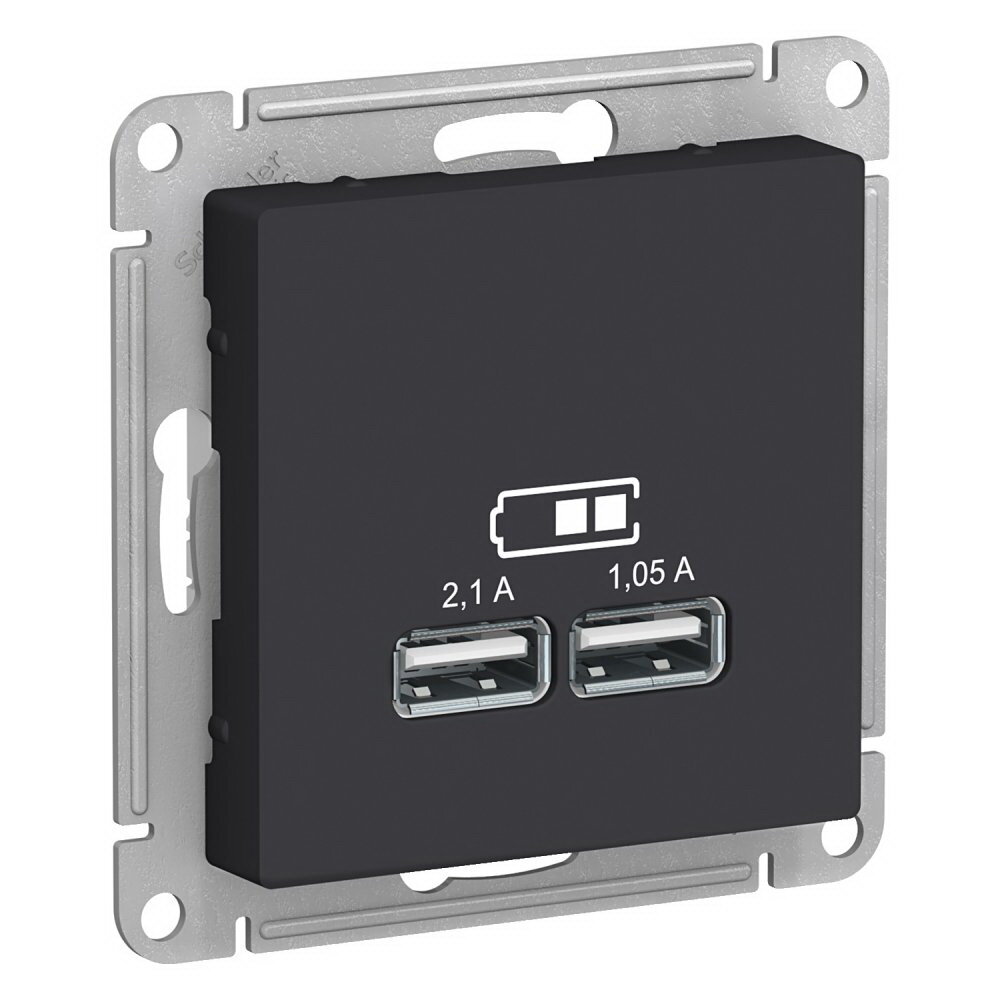 Розетка Systeme Electric ATLASDESIGN USB 5В 1 порт x 2,1А 2 порта х 1,05А механизм карбон ATN001033