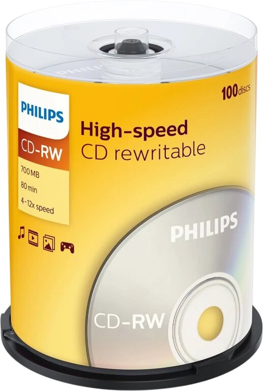 Диск CD-RW Philips 700Mb 12x Cake Box (100 шт.) (CW7D2NB00/97)