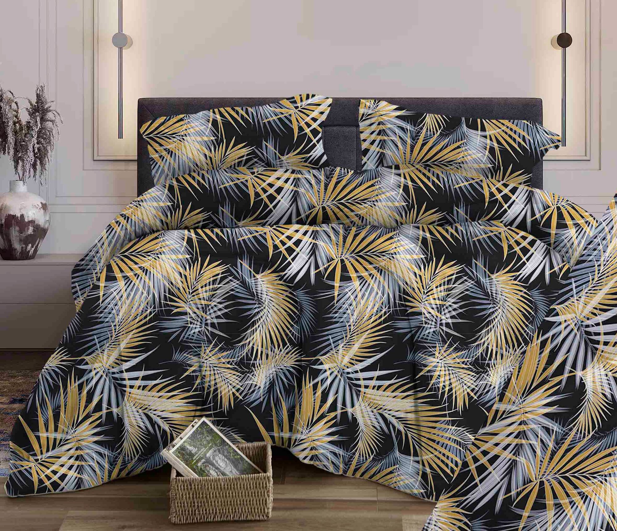 Комплект постельного белья 1,5-спальный, бязь "Комфорт" (Тропикана, черный)