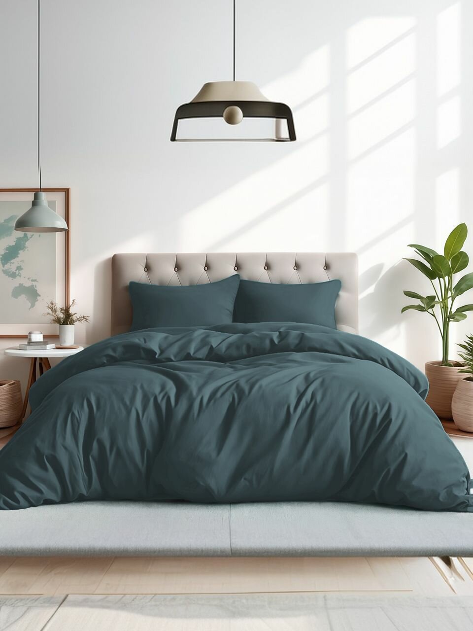 Постельное бельё полисатин 2 спальное на резинке 140х200х30 - "Гуголету" с наволочками 50х70