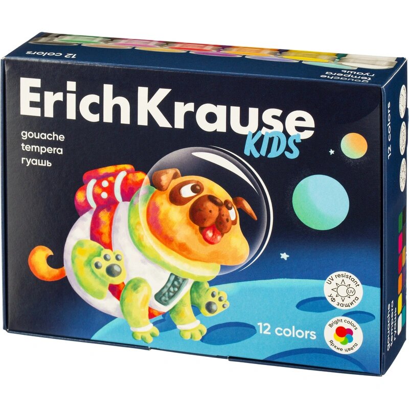 Гуашь ErichKrause Kids Space Animals 12 цветов по 20 мл 61410