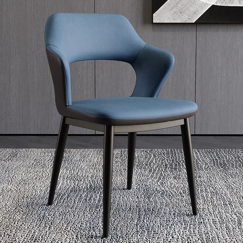 Итальянский минималистичный обеденный стул, домашний Современный дизайнерский стул с технологичной тканью для макияжа, спинка стула можно настроить Темно-синий, Technology blue