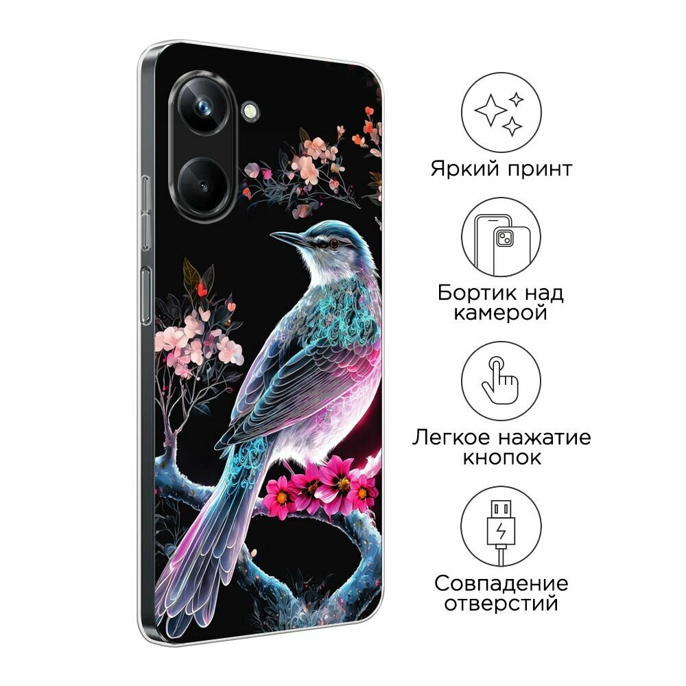 Чехол на Realme 10 Pro / Реалми 10 Про с принтом "Птица на цветущем дереве" — фото 1