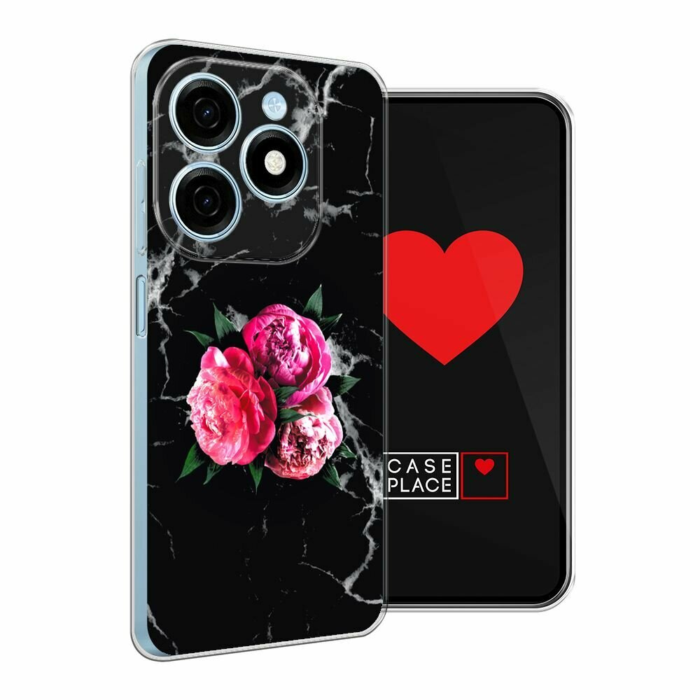 Чехол на Tecno Spark 20 / Текно Спарк 20 с принтом "Букет на черном мраморе" — фото 1