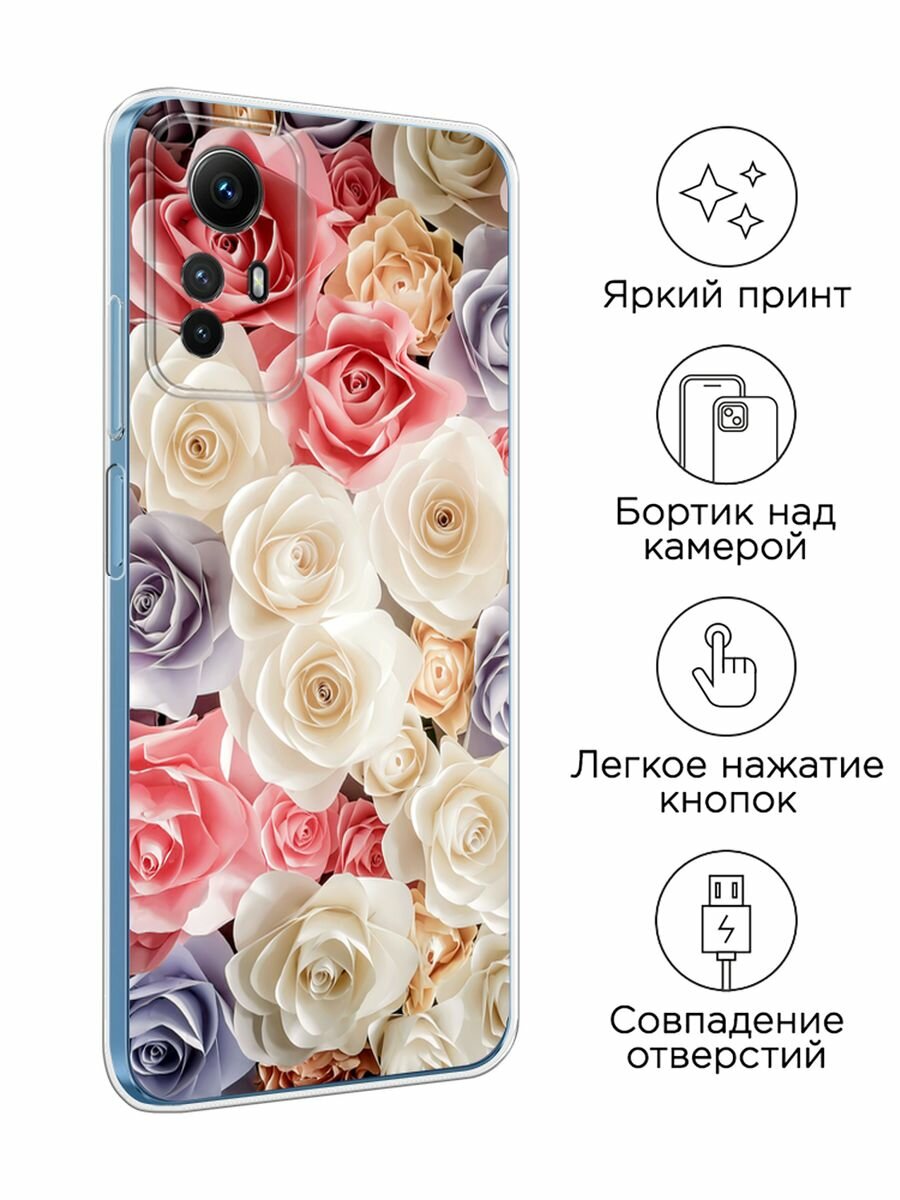 Чехол на Xiaomi Redmi Note 12S / Сяоми Редми Ноут 12S с принтом "Пастельные розы" — фото 1