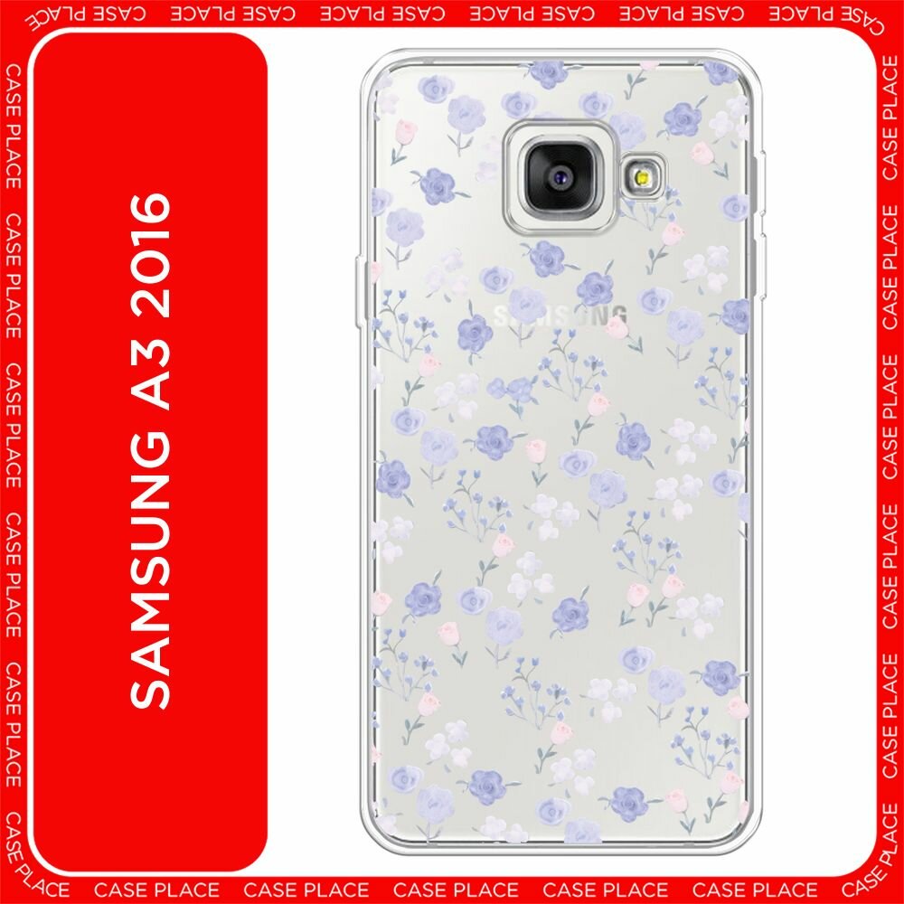 Чехол на Samsung Galaxy A3 2016 / Самсунг Галакси А3 2016 с принтом "Сиреневые розы паттерн", прозрачный