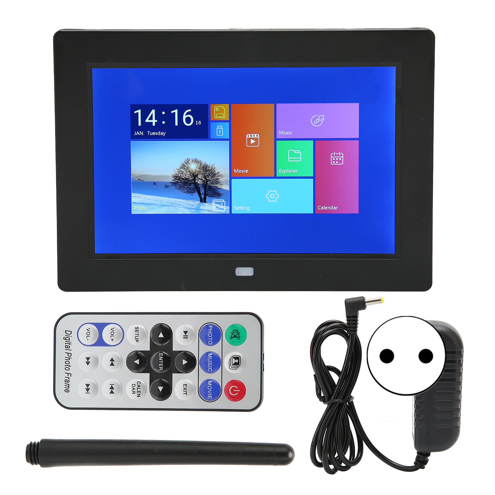 Цифровая фоторамка HD 1280x800, 8 дюймов, с часами и календарем, дистанционное управление, 100-240В, евровилка