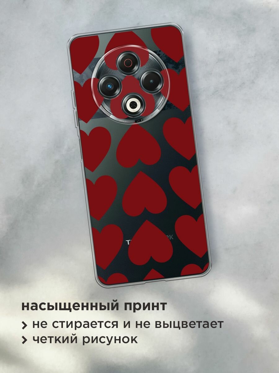 Чехол на Tecno Spark 30 / Текно Спарк 30 с принтом "Ряды сердечек паттерн - 14 февраля", прозрачный — фото 1