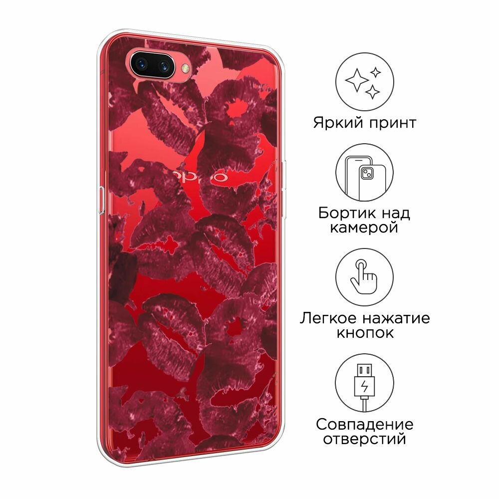 Чехол на Oppo A3s / Oppo A3s с принтом "Помада паттерн 2", прозрачный — фото 1