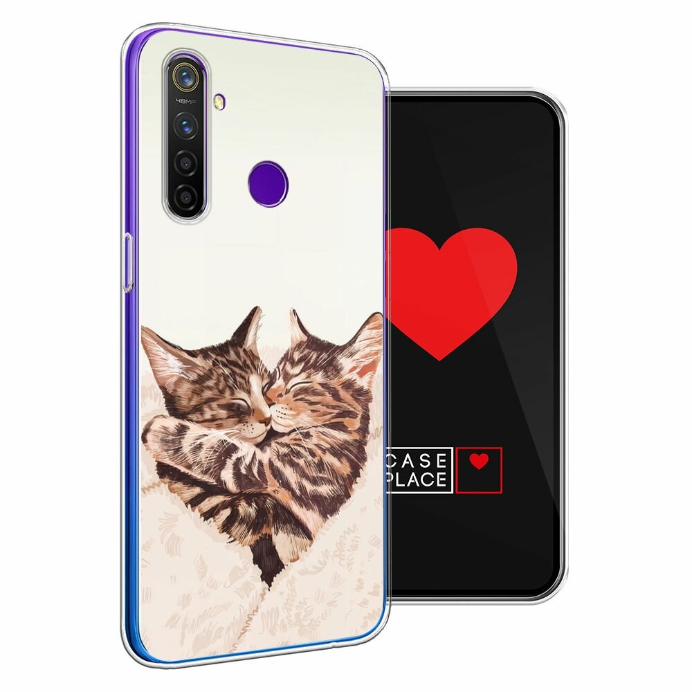 Чехол на Realme 5 Pro / Реалми 5 Про с принтом "Влюбленные котейки - 14 февраля" — фото 1