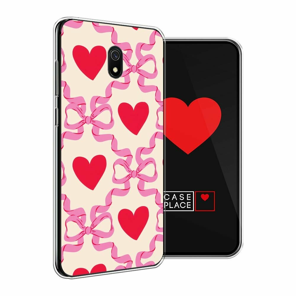 Чехол на Xiaomi Redmi 8A / Сяоми Редми 8А с принтом "Hearts and ribbons 1 - 14 февраля" — фото 1