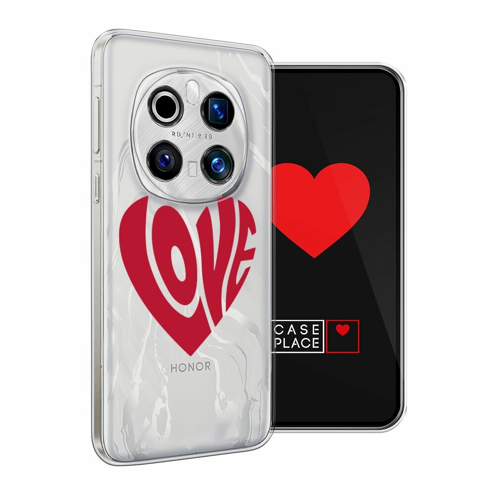 Чехол на Honor Magic 7 Pro / Хонор Мэджик 7 Про с принтом "Love heart 2 - 14 февраля", прозрачный — фото 1