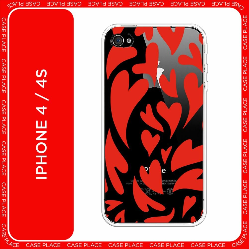 Чехол на Apple iPhone 4/4S / Айфон 4/4S с принтом "Crazy hearts 2 - 14 февраля", прозрачный