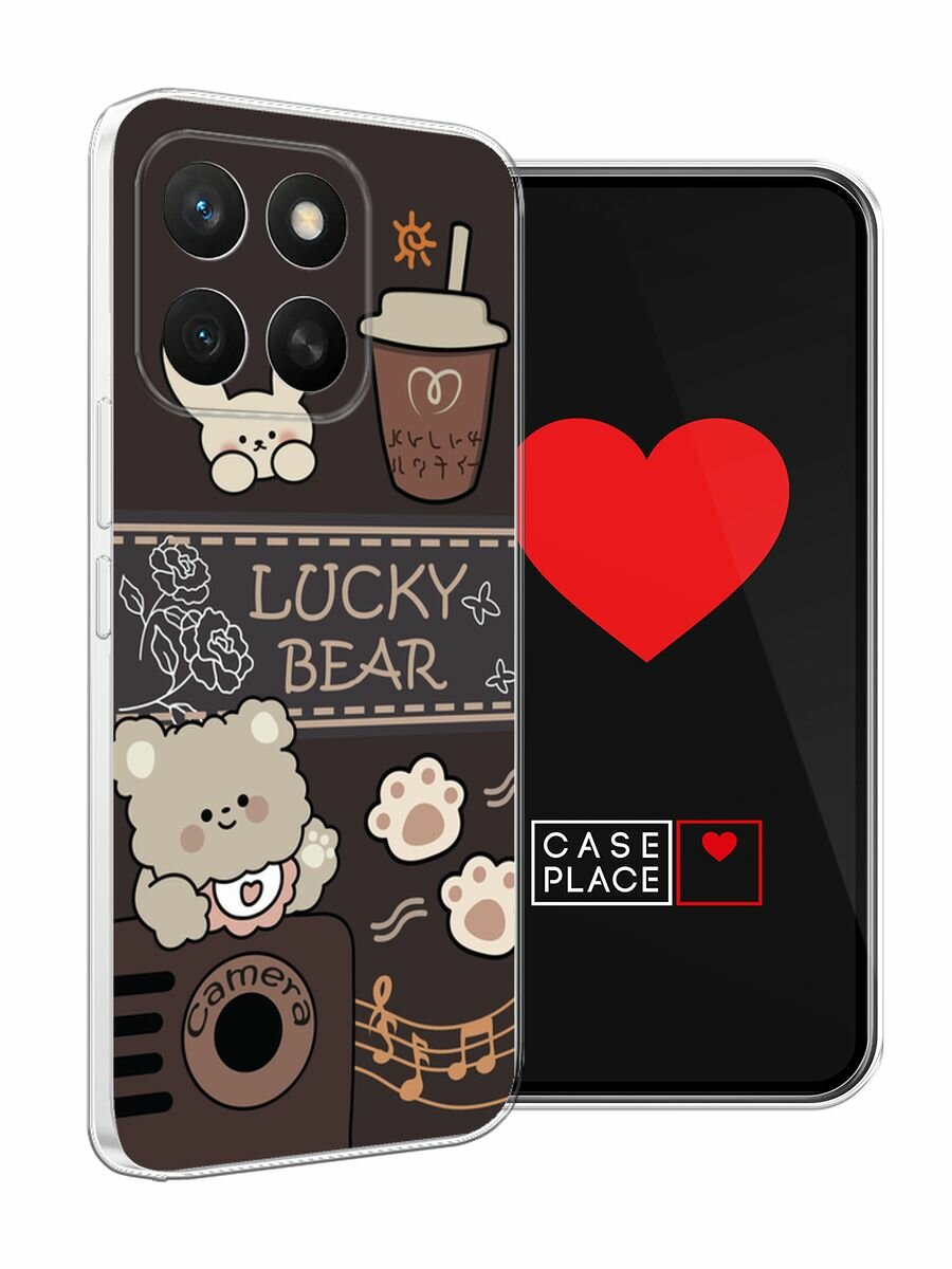 Чехол на Honor X8c / Хонор X8c с принтом "Lucky bear coffee 1" — фото 1