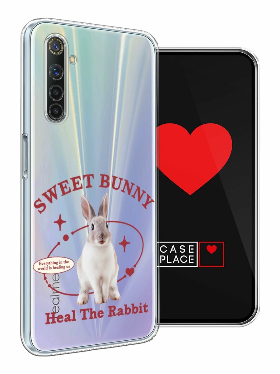 Чехол на Realme 6 / Реалми 6 с принтом "Heal the rabbit", прозрачный — фото 1