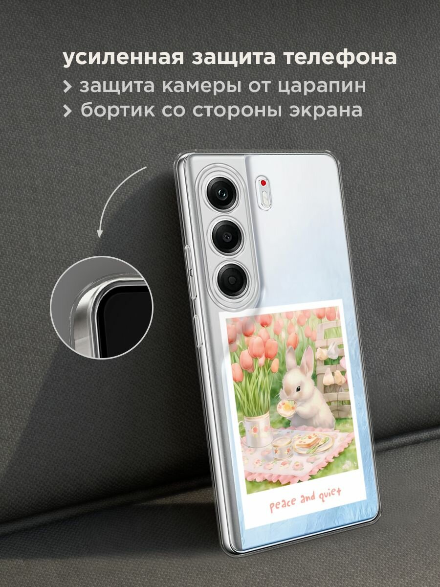 Чехол на Tecno Camon 40 Pro 5G / Текно Камон 40 Про 5G с принтом "Кролик на пикнике", прозрачный — фото 1