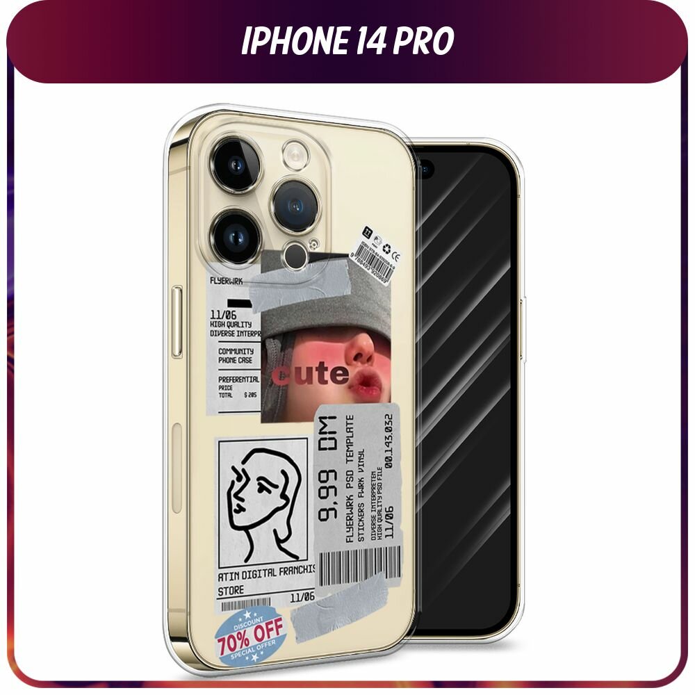 Чехол на Apple iPhone 14 Pro / Айфон 14 Про с принтом Cute girl collage, прозрачный