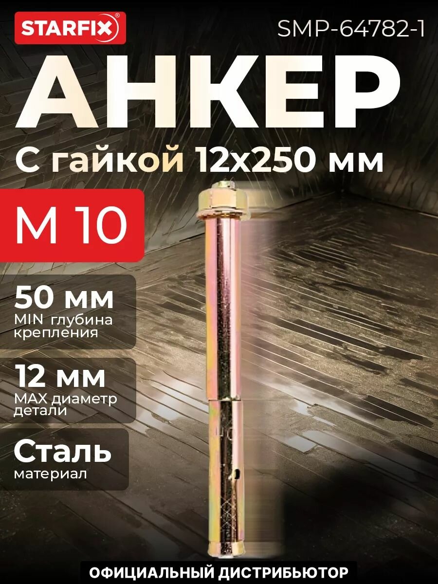 Анкер с гайкой М10х12х250 мм