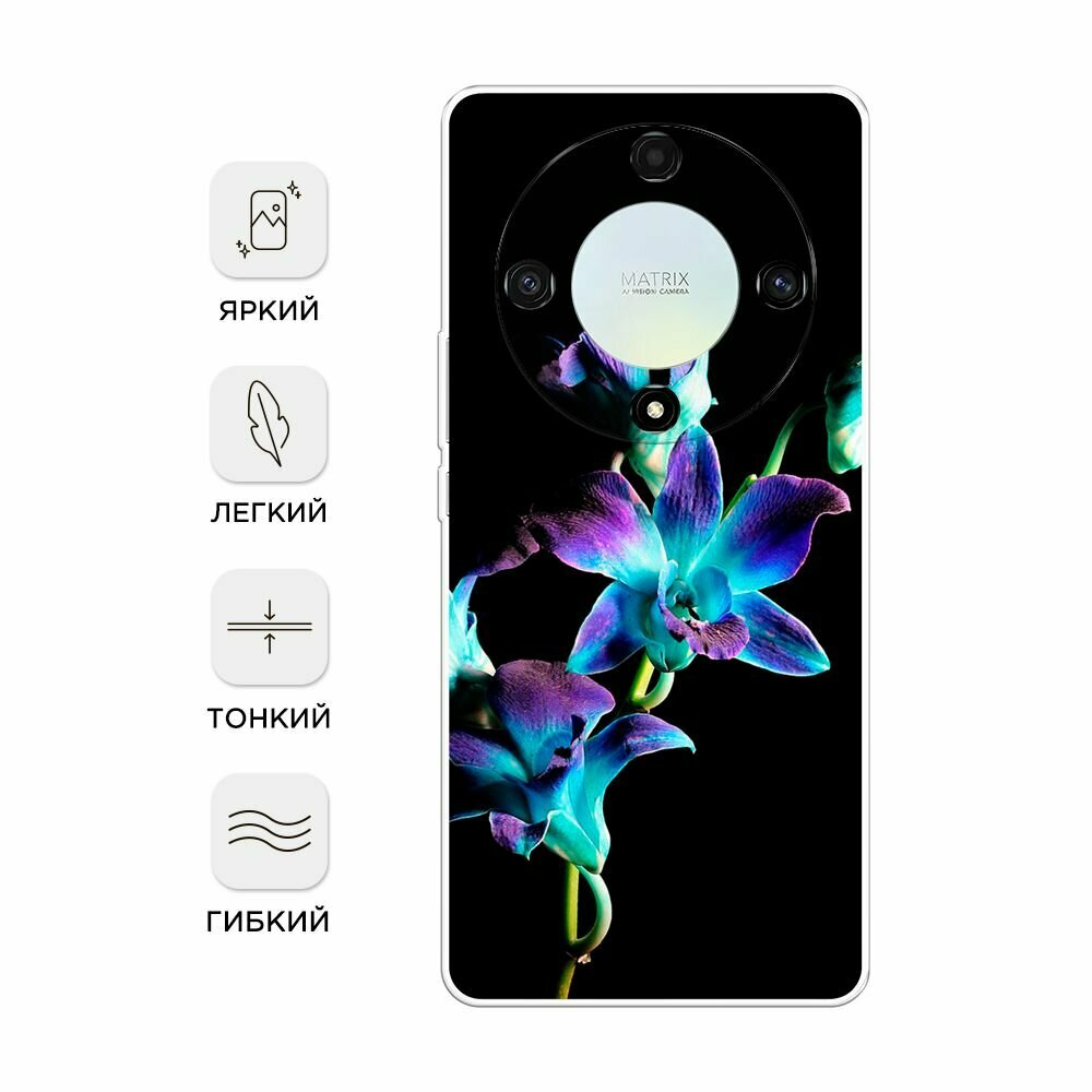 Чехол на Honor X9A / Хонор X9A с принтом "Синий цветок на черном" — фото 1