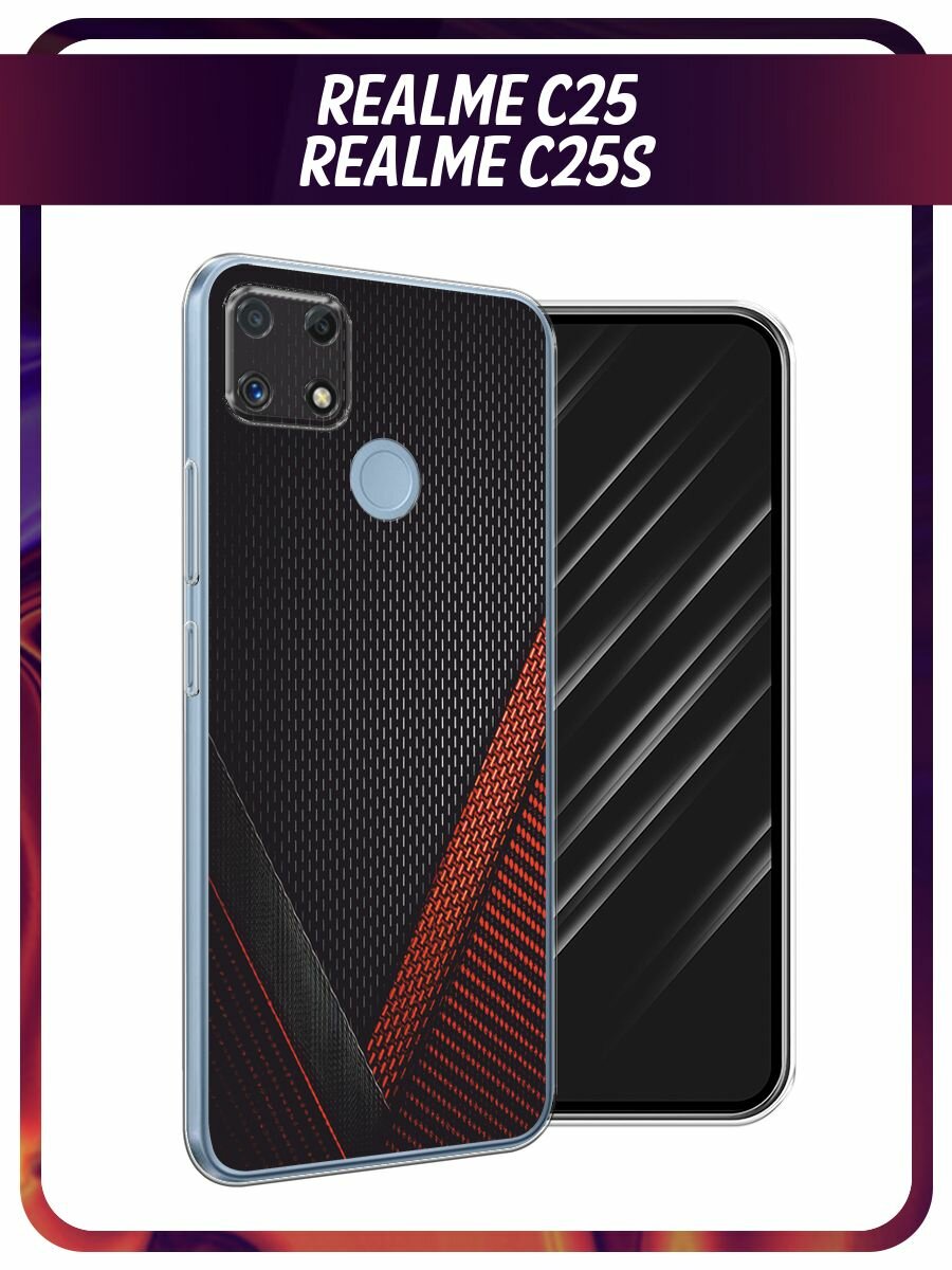 Чехол на Realme C25/C25s / Реалми С25/C25s с принтом "Красный карбон"